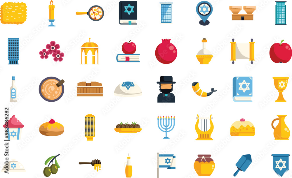 Jewish culture and religion icons showing israel and hanukkah ...