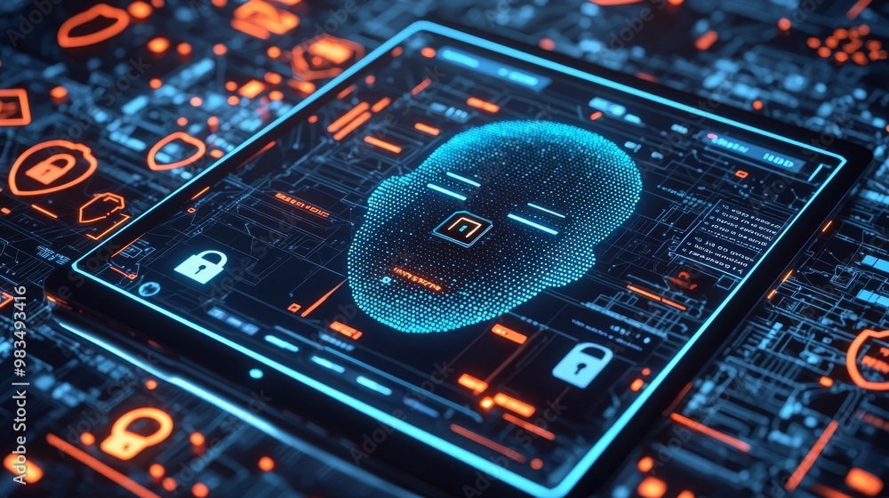 Face ID Log in Scan Tablet screen with a facial scan animation ...