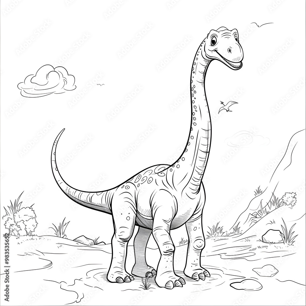Simple Brachiosaurus Coloring Page for Kids Stock Illustration | Adobe ...