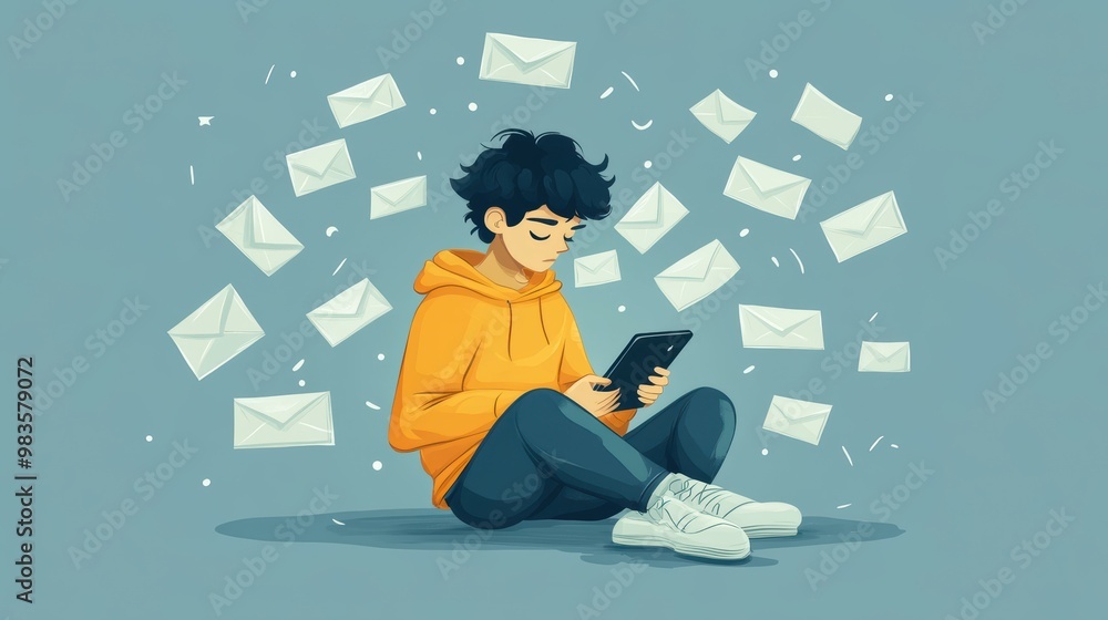 Illustration of self-talk as text messages, person deleting negative ...