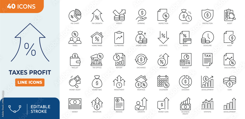 taxes profit Line Editable Icon set. Stock Vector | Adobe Stock