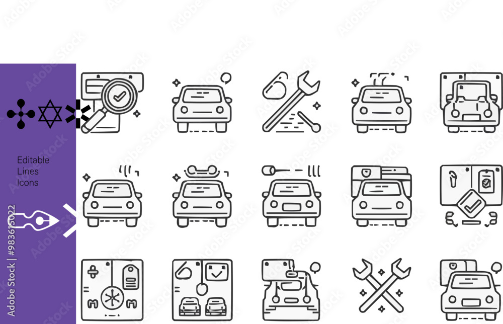 Icon set of Car Line Editable. Vector illustration in modern thin line ...