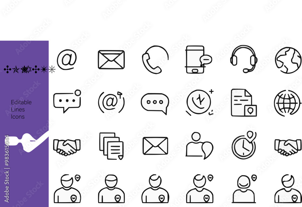เวกเตอร์ Stock Icon set of Contacts Line Editable. Vector illustration ...