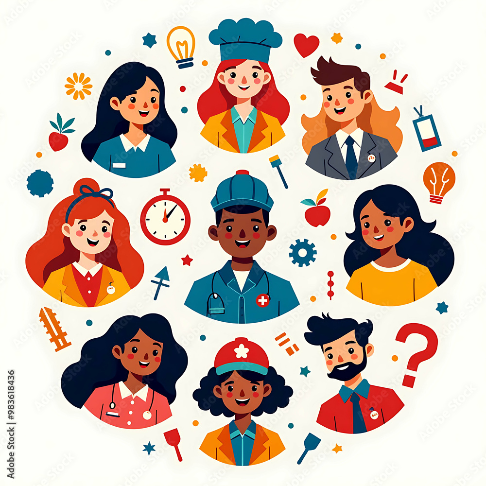 Profession Avatars Set. Round icons Collection Representing Various ...