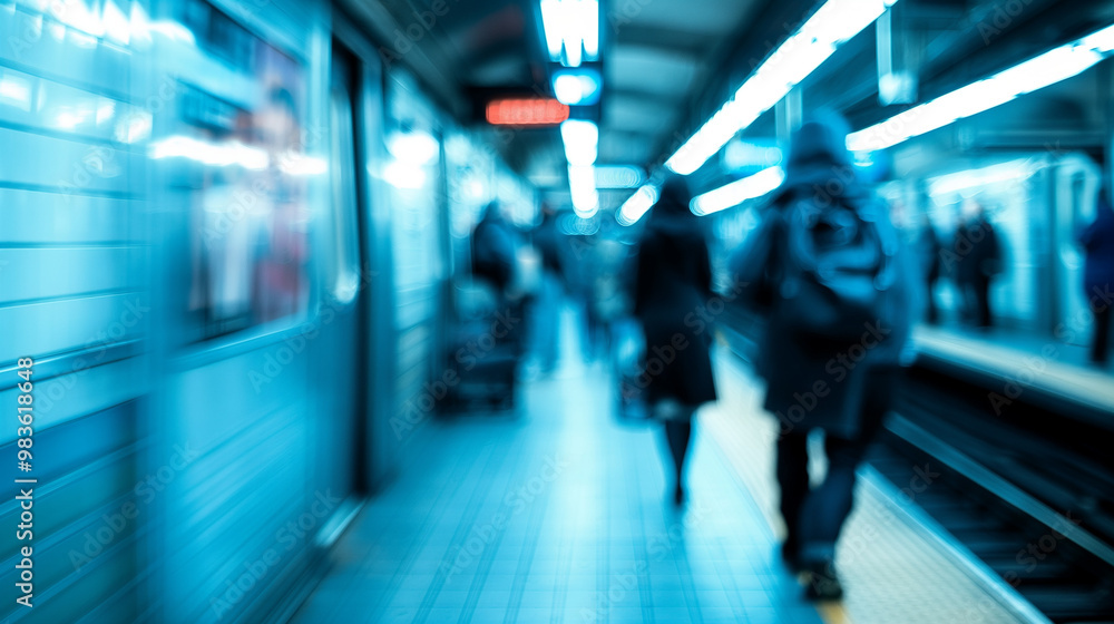blurred photo of a busy subway platform with a train approaching with a ...