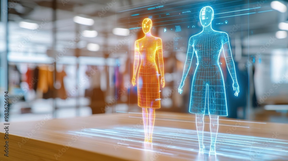 Futuristic holographic fashion boutique where customers try on AI ...