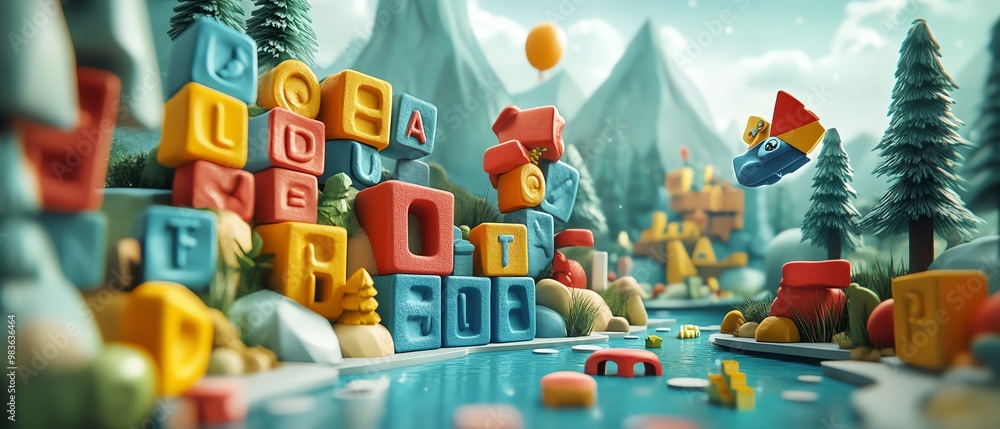 Creative scene of alphabet letters integrated into a fun, interactive ...