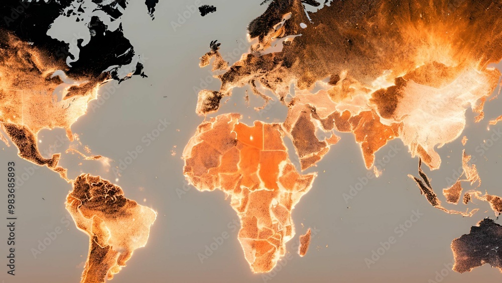 Global Carbon Footprint: A world map where each region is glowing in ...