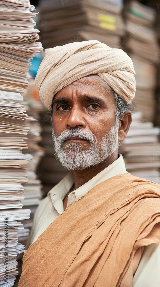 Indian employee in traditional attire, working in a government office ...