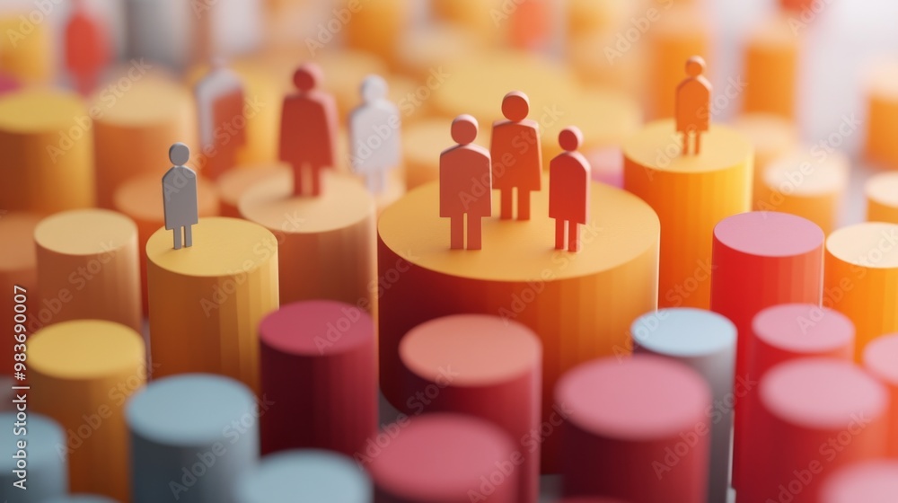 Colorful bar graph representing data analysis with human figures on top ...