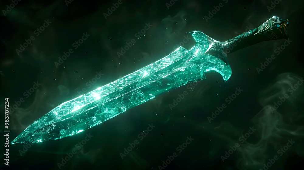 An enchanting dagger with a luminous green glow, depicted in a 3D ...