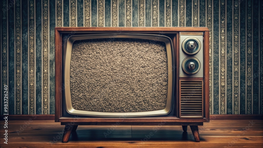 Vintage retro television set displaying static noise, nostalgia ...