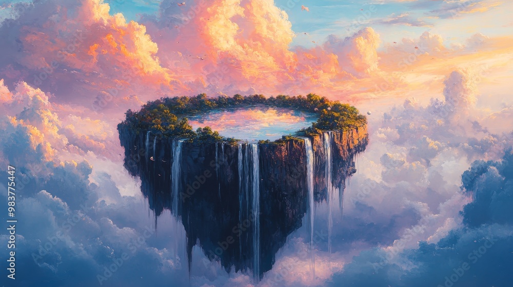 A perfectly circular island with waterfalls streaming into a void ...
