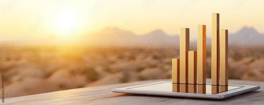 Market dominance shown as an ascending bar graph on a tablet interface ...