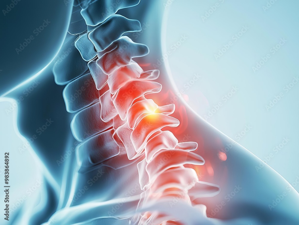 Illustration of neck muscles with highlighted pain areas and strain ...