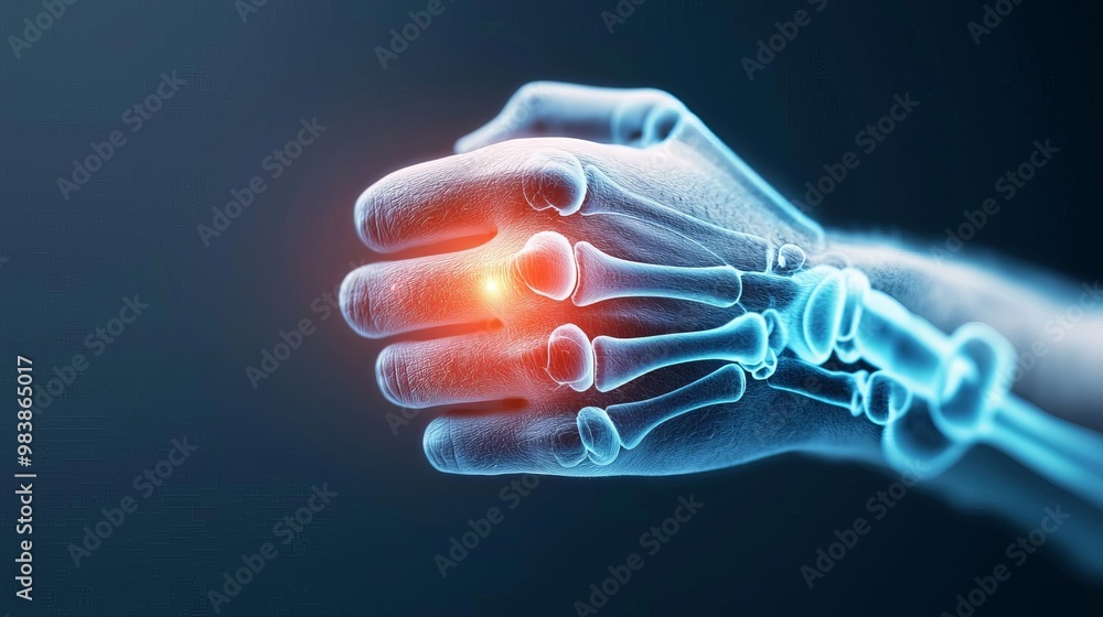 Man experiencing wrist pain, with visual highlights of muscle strain ...