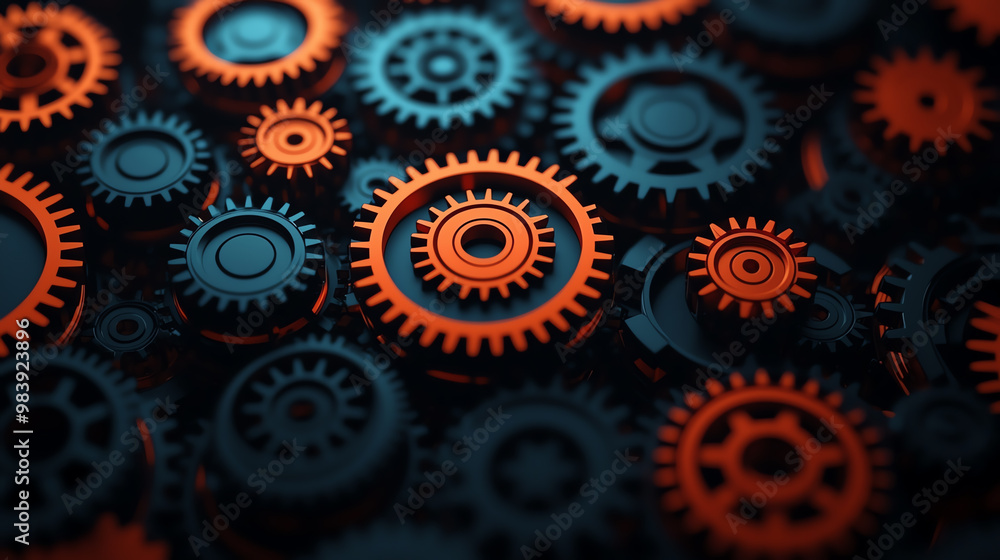 Timeline made of connected gear wheels, symbolizing the progression of ...