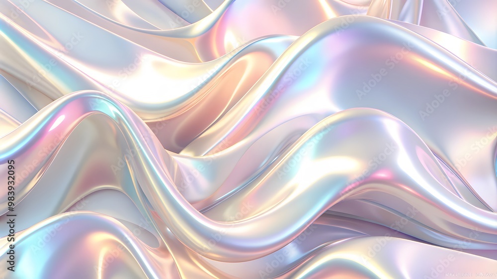 Silver holographic foil. Abstract chrome waves background. Hologram ...