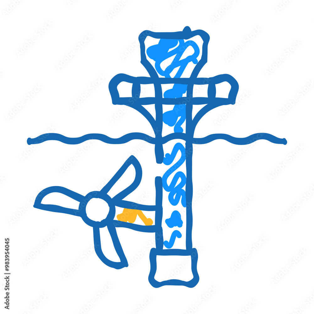 ocean electrical tidal power plant doodle icon sketch vector. ocean ...