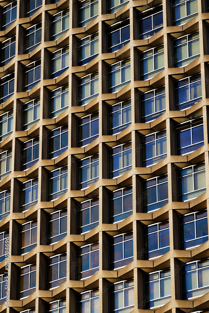 1960s modernism: post-war skyscraper; architectural symmetry, brutalist ...