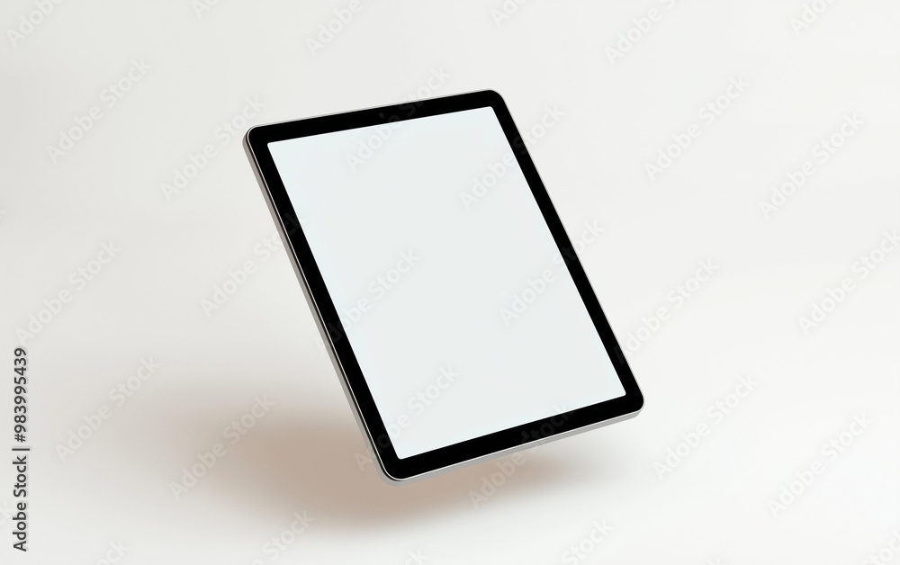 Minimalist floating tablet with a blank screen on a neutral background ...