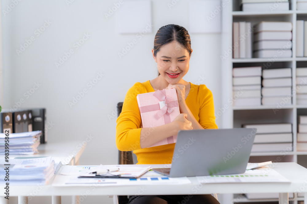 Surprise Gift for a Hardworking Employee: A young woman in a yellow ...