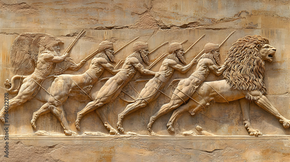 Ancient Stone Relief Depicting a Procession of Warriors with Spears ...