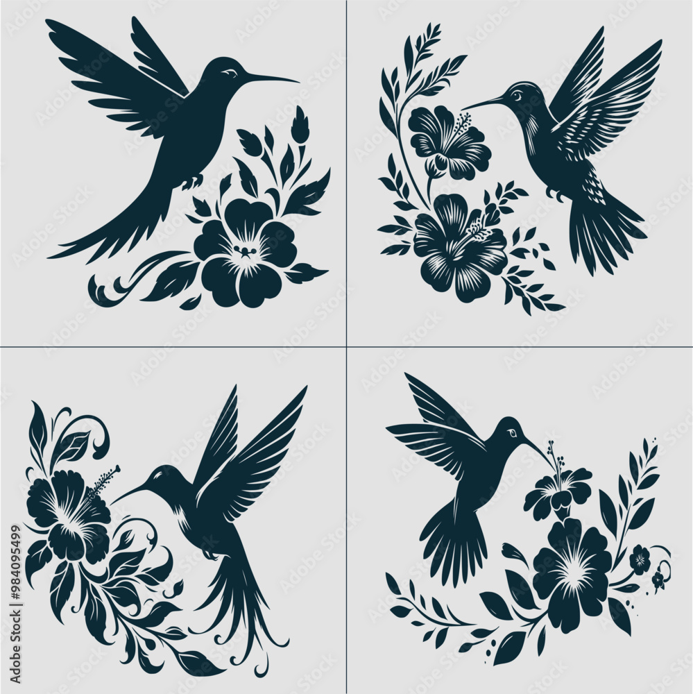 Hummingbird Flowers Svg & Png, Hummingbird Clipart, Flower Vector Image ...