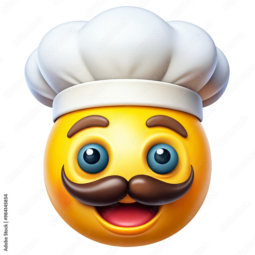 This smiling emoji chef features a classic curled mustache and a tall ...
