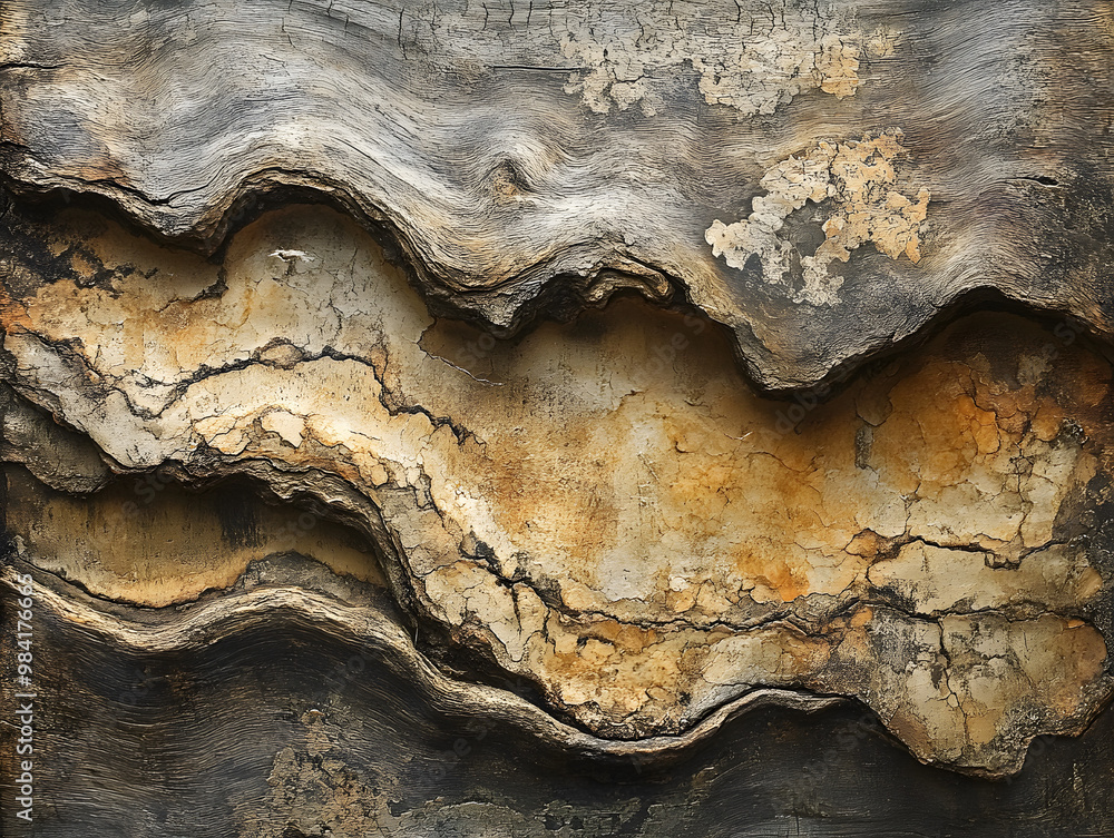 Artistic texture of weathered wood with intricate grooves and ...
