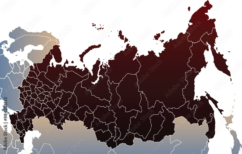 Russia political map of administrative divisions.Colorful spectrum ...