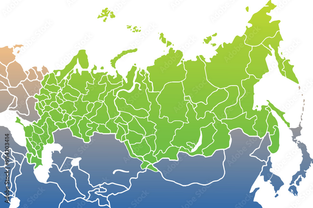 Russia political map of administrative divisions.Colorful spectrum ...