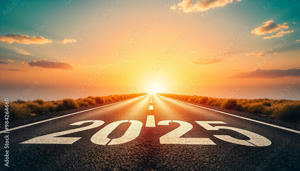 road with written 2025 and arrow pointing towards the horizon to ...