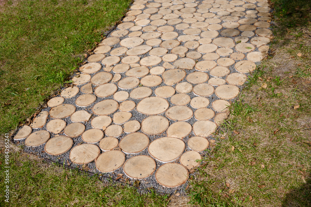 Tactile massage eco-trail with different textures in park for walking ...