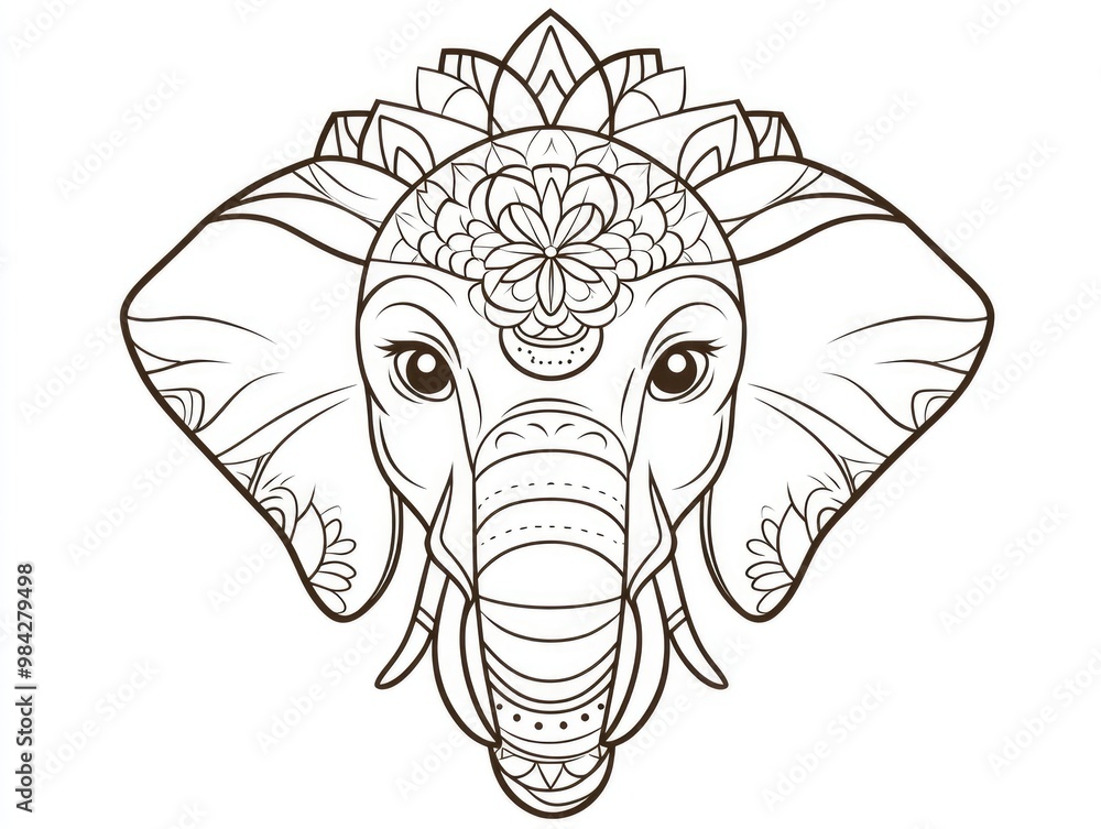 Cute elephant face coloring page for kids featuring simple line art and ...