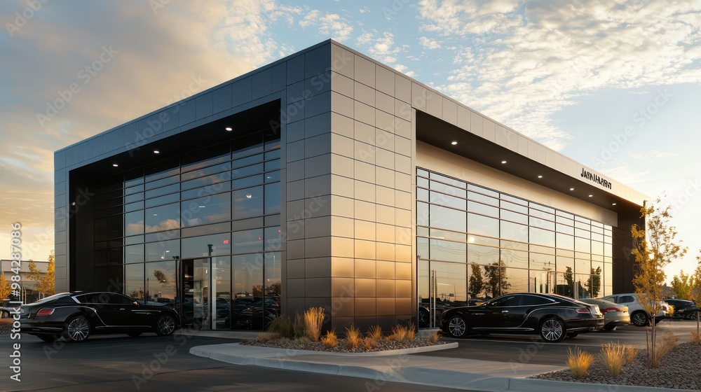A luxury car dealership with glossy James Hardie siding, reflecting the ...