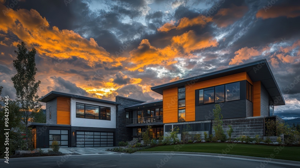 A modern split-level home with dynamic angles and contrasting James ...