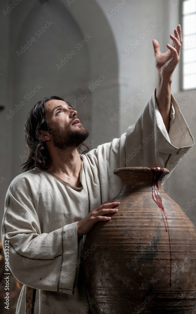 Jesus, With One Hand on the Jar and the Other Raised to the Heavens ...