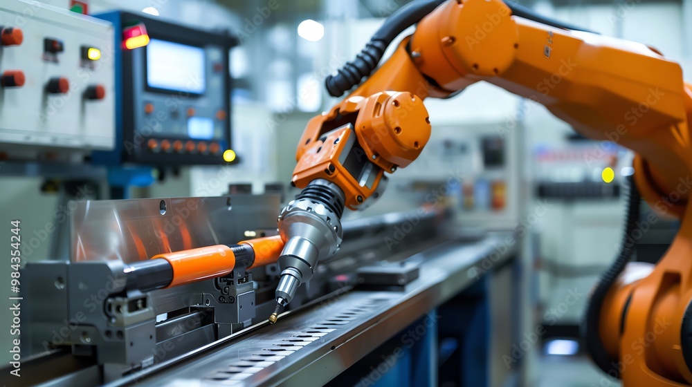 CNC machine with a robotic arm Stock Illustration | Adobe Stock
