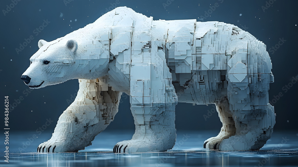White Polar Bear Made of White Blocks, 3D Rendering Simulating ...