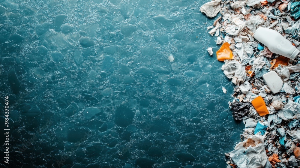 The image illustrates the severe pollution in the ocean, with a large ...