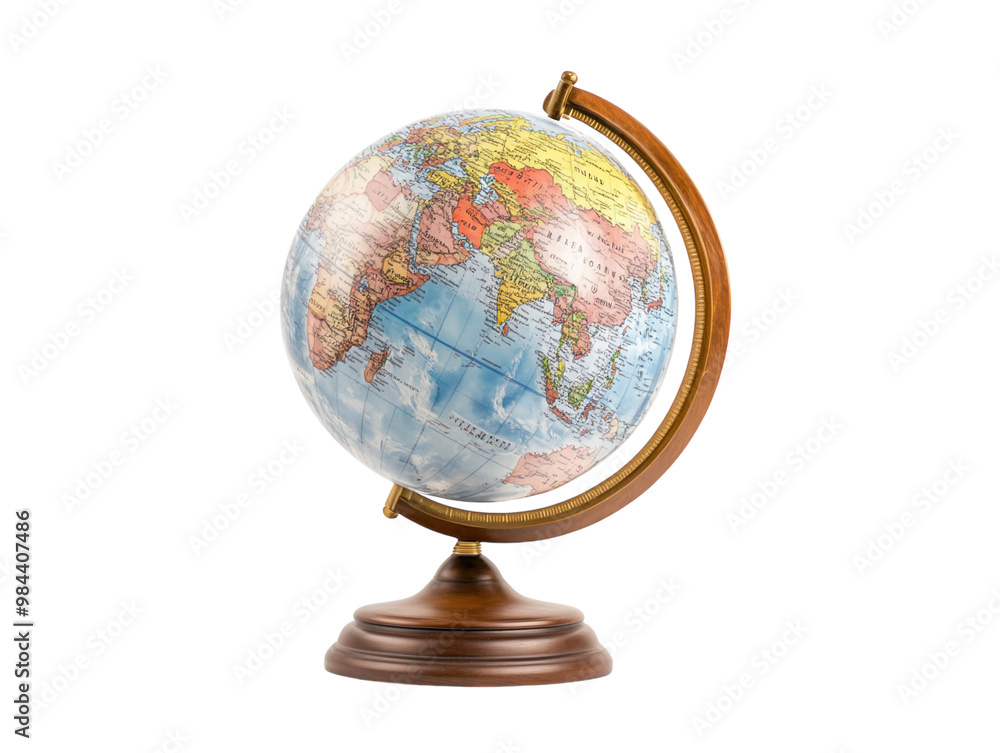 World globe with continents and oceans, detailed map, isolated on white ...