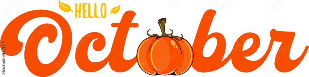 Hello October text with pumpkin isolated on transparent background ...