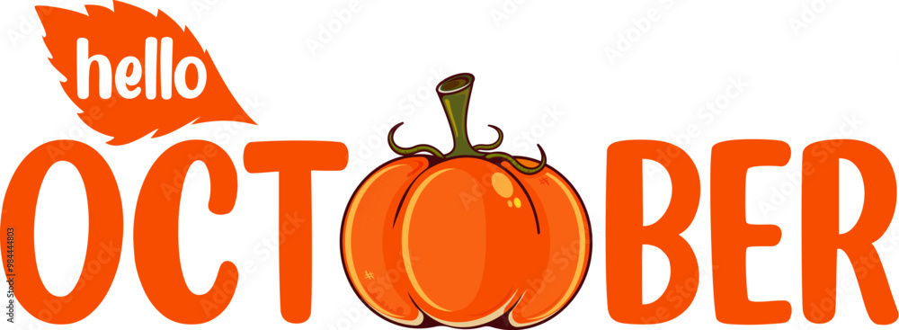 Hello October text with pumpkin isolated on transparent background ...