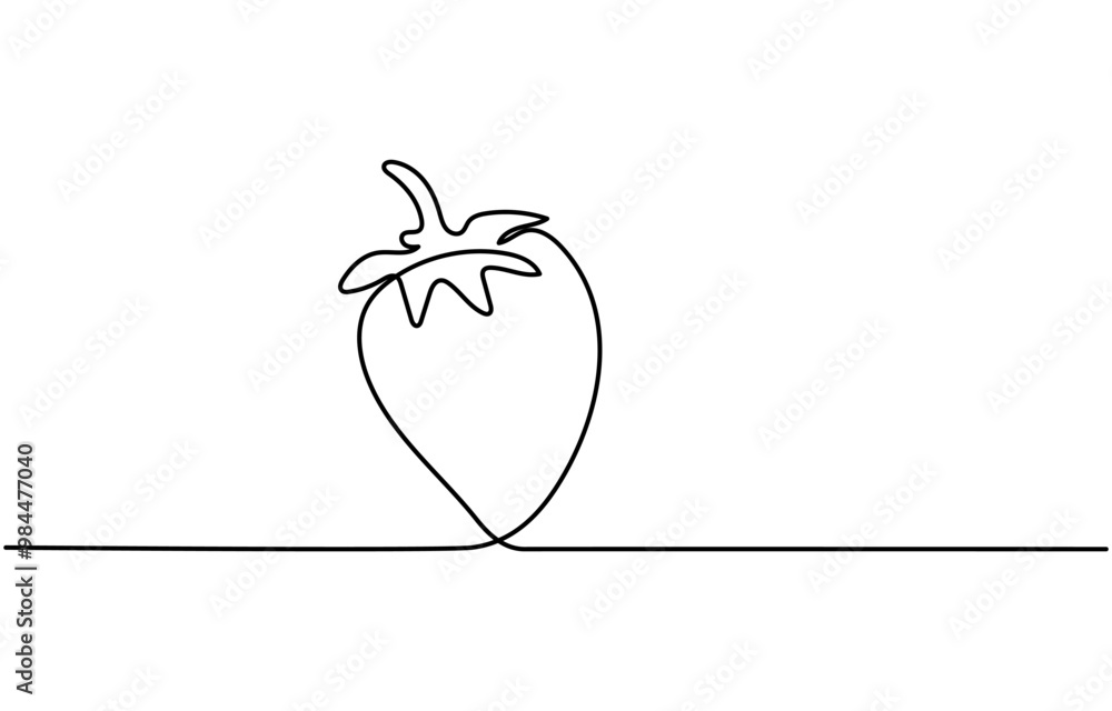 Single continuous line drawing of organic strawberry for fruit icon ...