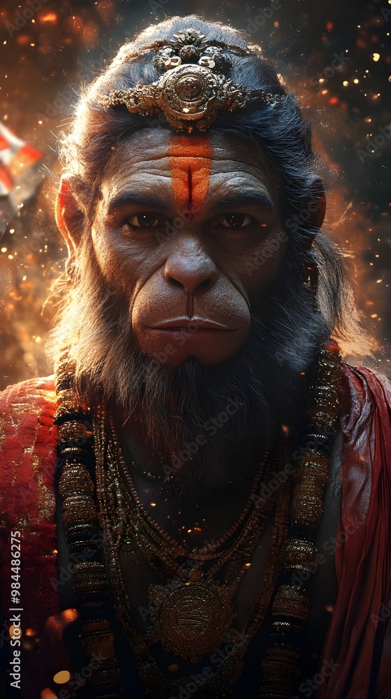 Lord Hanuman Calm Look | Cosmic Orange and Black Background Epic ...