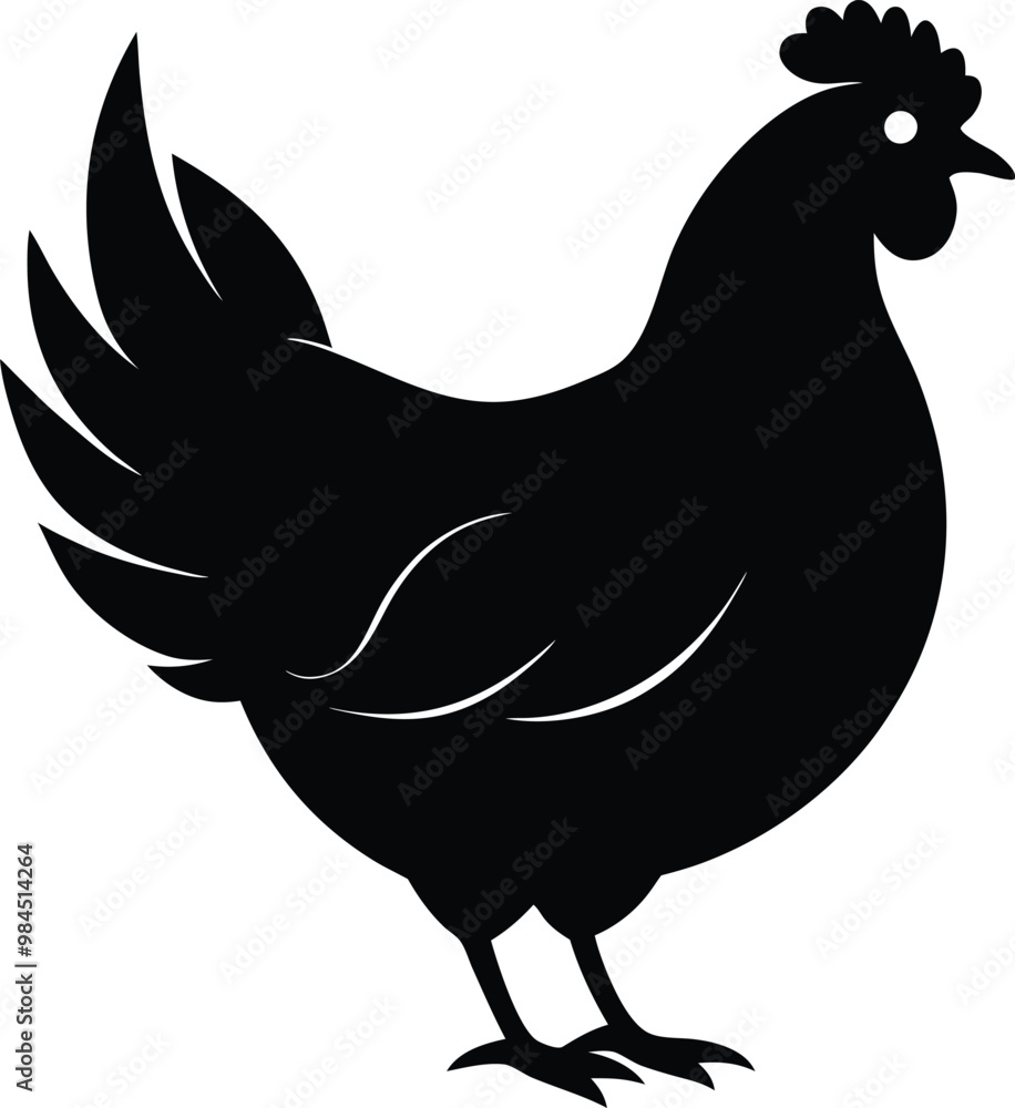 "Stylized Chicken Vector Illustration - Dynamic Pose with Bold Lines ...