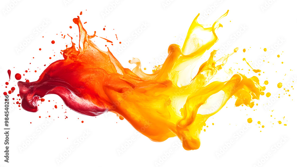 Red and yellow paint splashes isolated on a transparent background, PNG ...