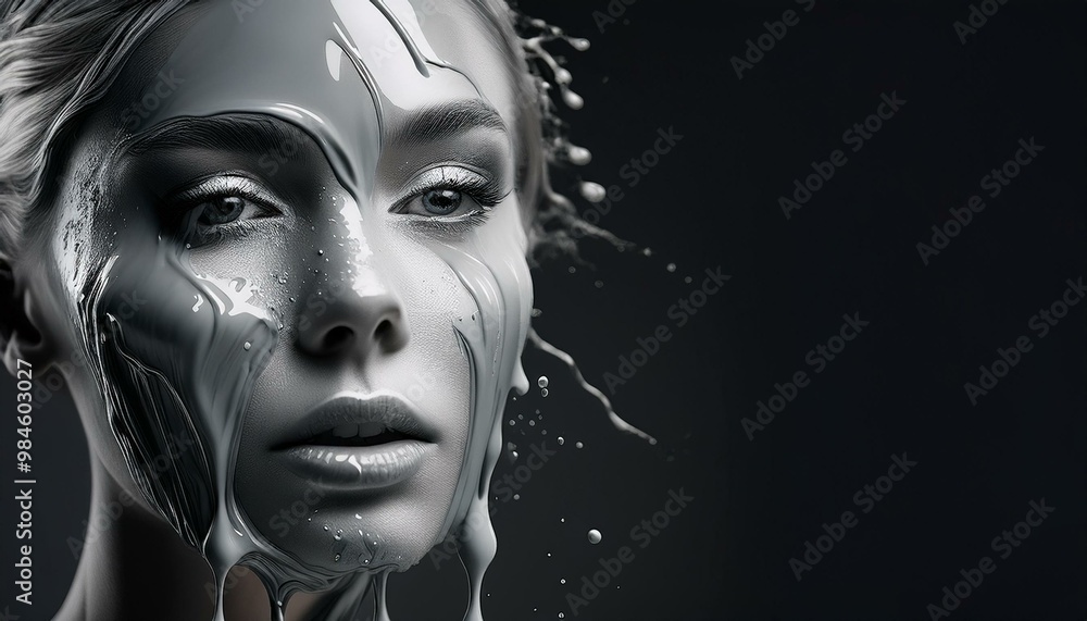 Fashion surreal Concept. Closeup portrait of girl dissolve melting ...