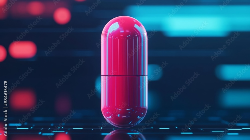 High-tech capsule in a digital space, representing next-generation drug ...